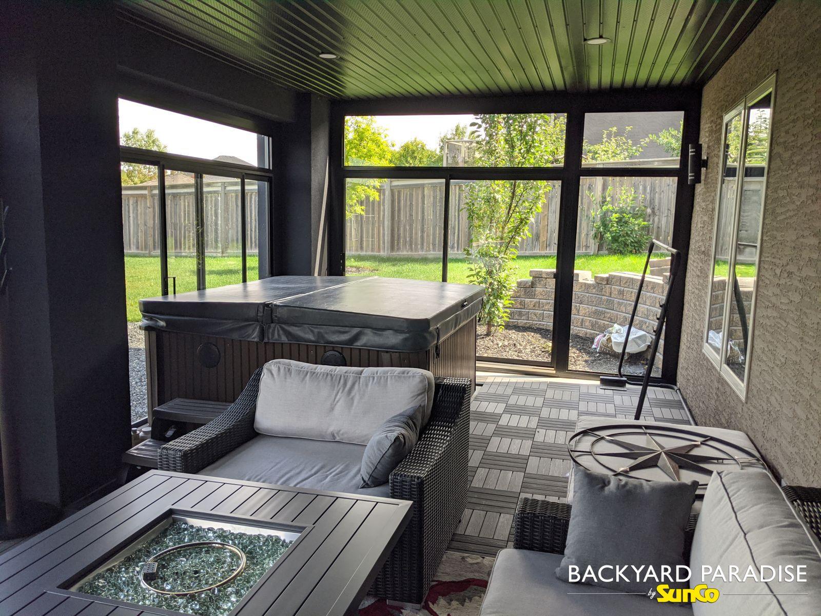 Black curtain wall, walk out basement sunroom enclosure , East st Paul ...